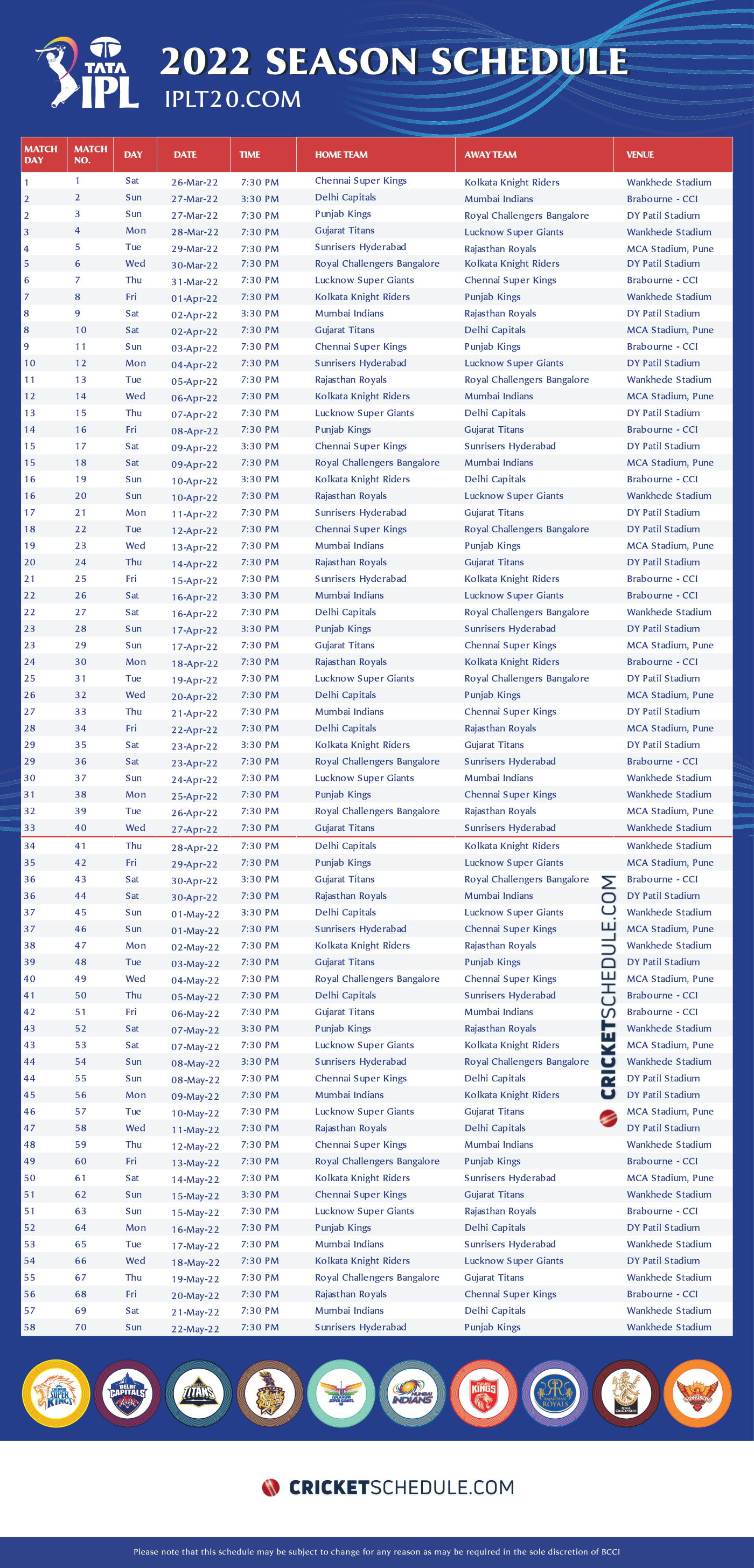 IPL Schedule PDF Download 2023 Download Match Dates In PDF Or Image